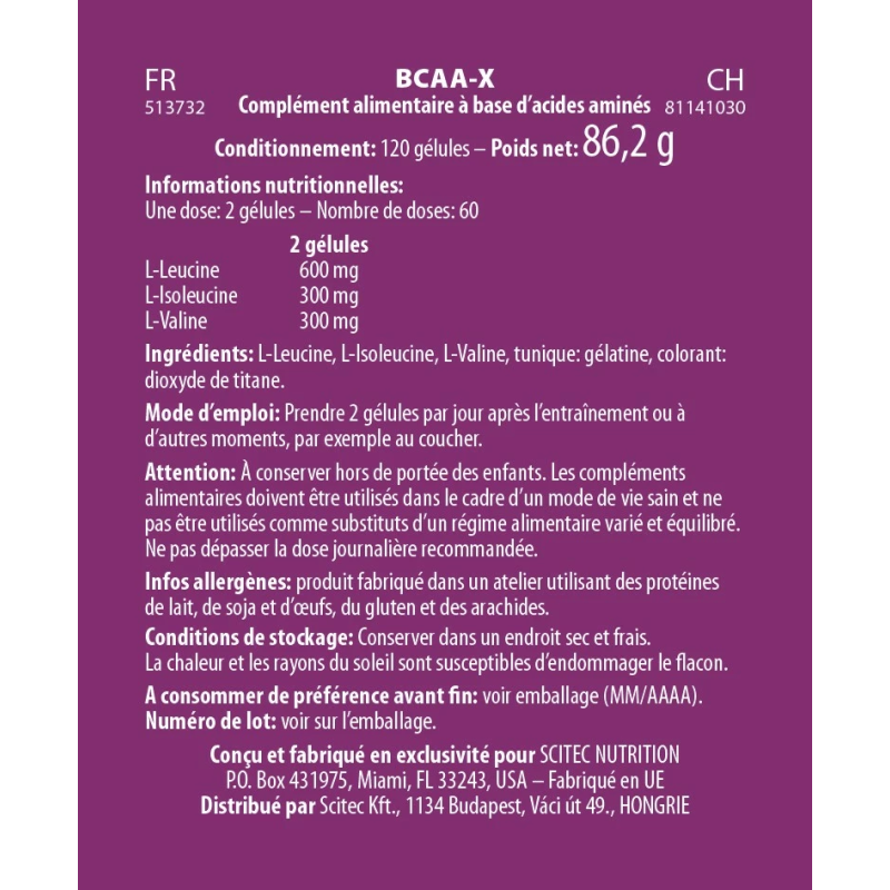 BCAA-X - 180 gélules de Scitec Nutrition pas cher - Nutriwellness